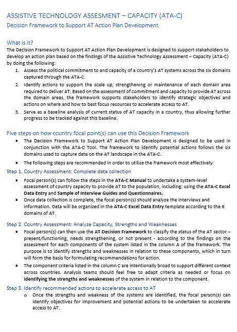 WHO Assistive Technology Assessment (ATA) Toolkit | DID4all
