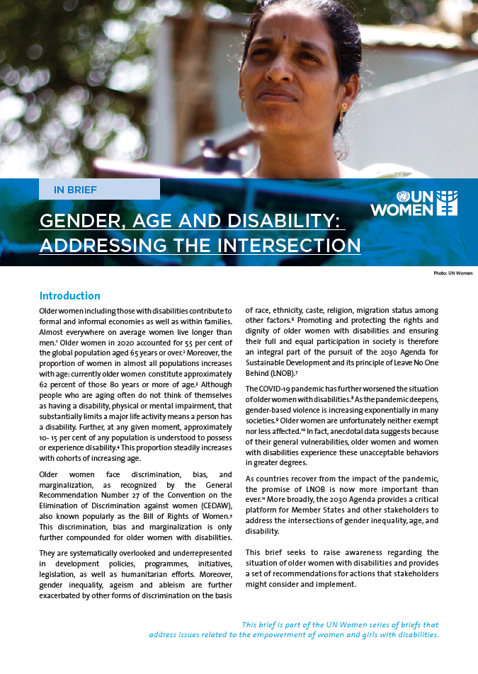 UN Women (2022) Gender, age, and disability: Addressing the ...
