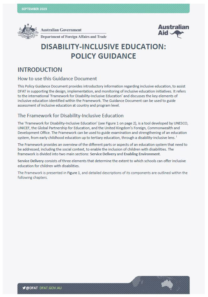 DFAT (2023) Disability-Inclusive Education: Policy Guidance | DID4all