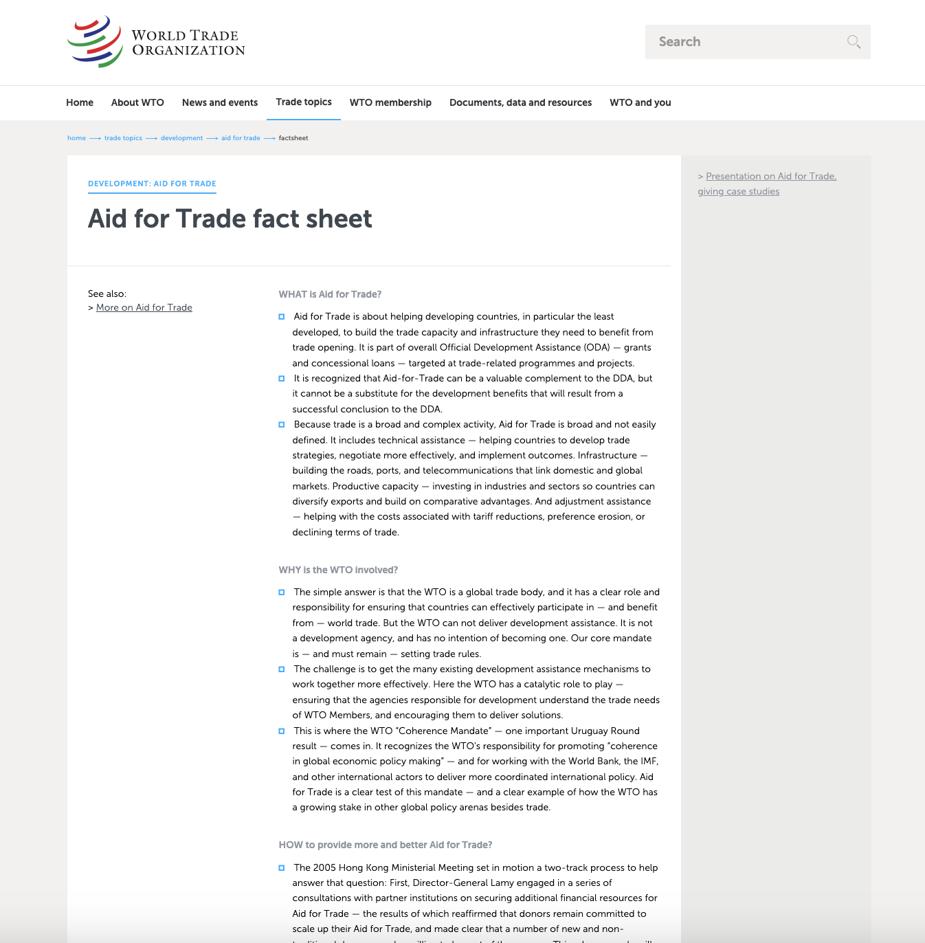 WTO, Aid For Trade fact sheet | DID4all