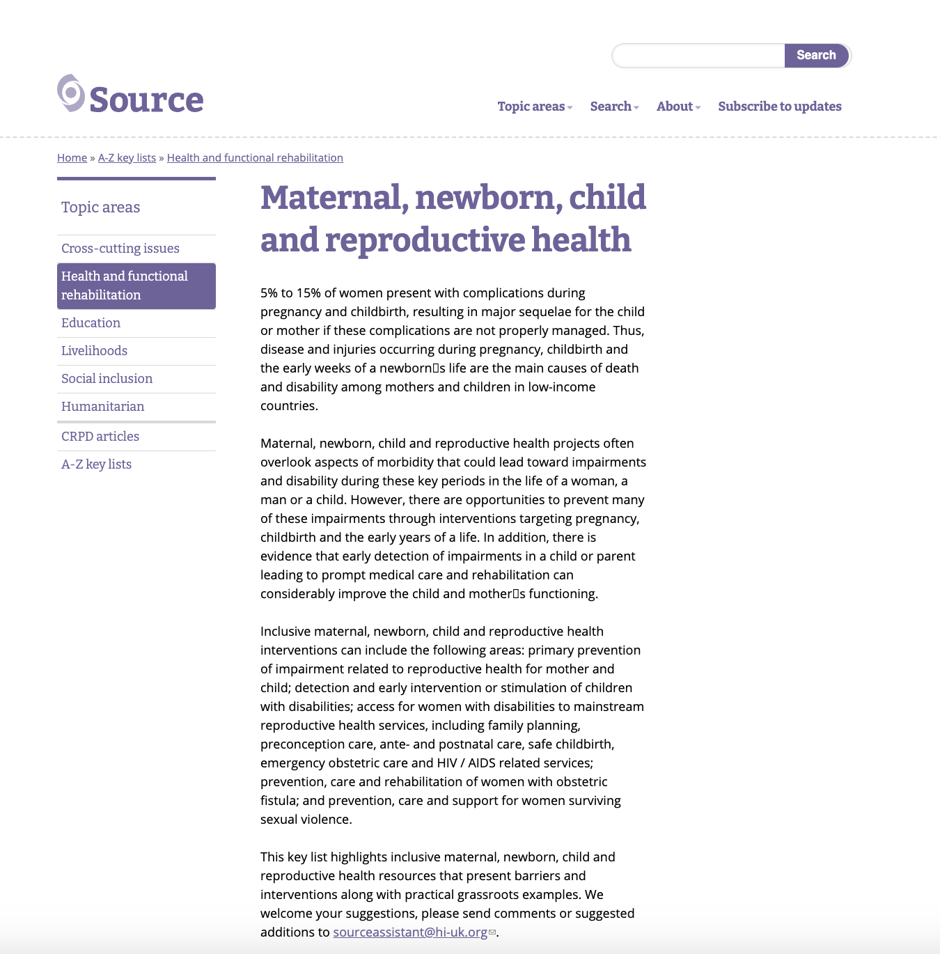 Humanity & Inclusion Source: Key list resources on maternal, newborn ...