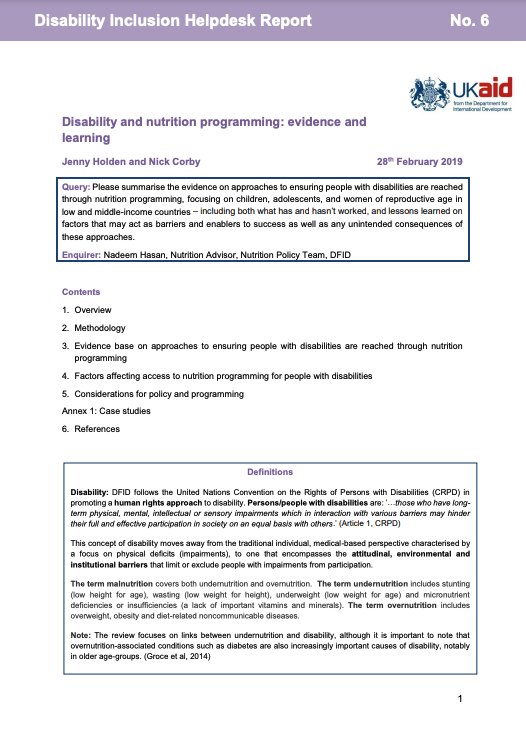 Holden, J, and Corby, N (2019) Nutrition programming for people with ...